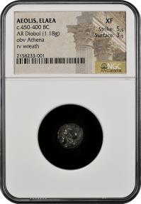 Aeolis, Elaea; 460-400 BC NGC 5/5 XF Diobol, 1.19g. SNG Aul-7679, SNG ...