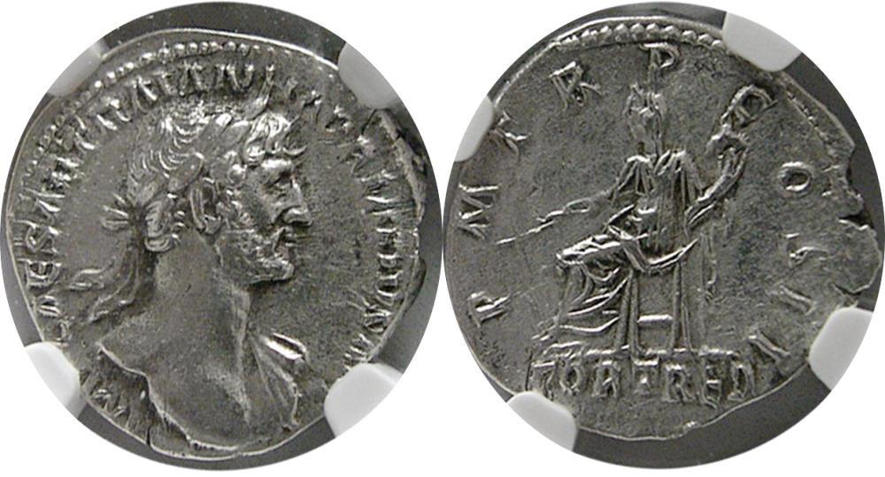 ROMAN EMPIRE; Hadrian, 117-138 AD. AR Denarius. NGC-XF. Rome, AD 118 ...