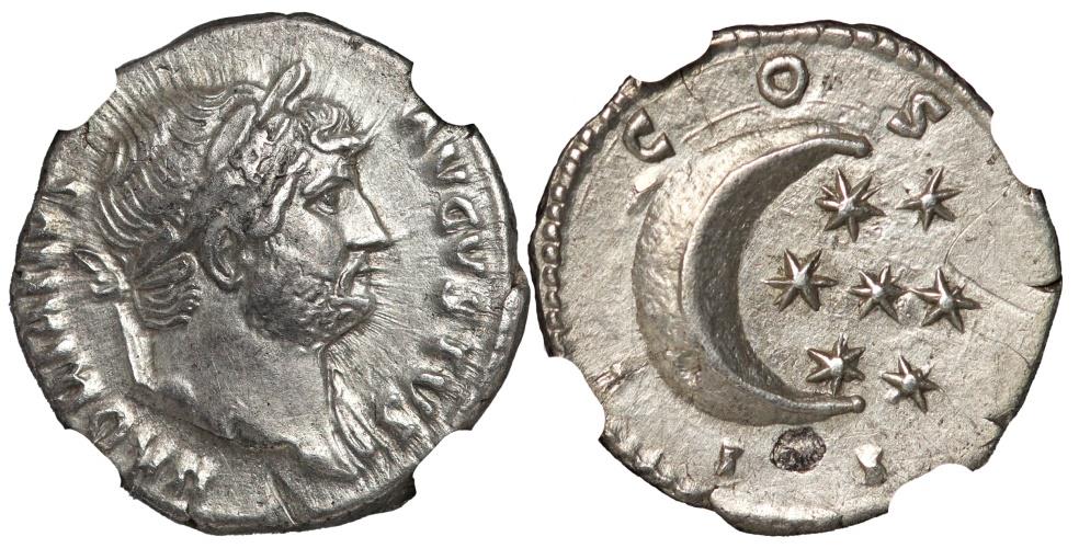 Hadrian NGC XF RARE CRESCENT with 7 STARS Denarius 117-138 Crescent ...
