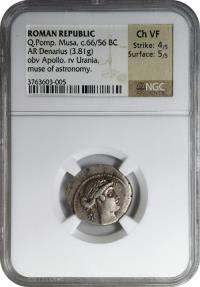 ROMAN REPUBLIC. Q. Pomponius Musa (Urania Astronomy) NGC Ch VF 4/5 5/5 ...