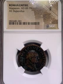 Vespasian. AD 69-79. Æ Dupondius NGC F - 26.5mm, 10.21 Rome mint ...