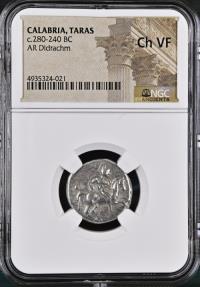 CALABRIA, Taras, NGC Ch VF 280-240 BC. AR Didrachm. Di- and Apollonios ...