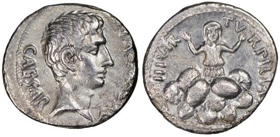 Augustus VERY Rare Issue– NGC XF 4/5 2/5 AR Denarius(3.78 g) 19/18 BC ...