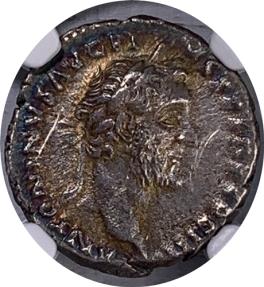 ANTONINUS PIUS - (138-161). Denarius. Rome. Modius with four grain ears ...