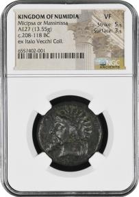Kings of Numidia, Massinissa or Micipsa NGC VF 5/5 3/5 - AE 27mm 13.55g ...