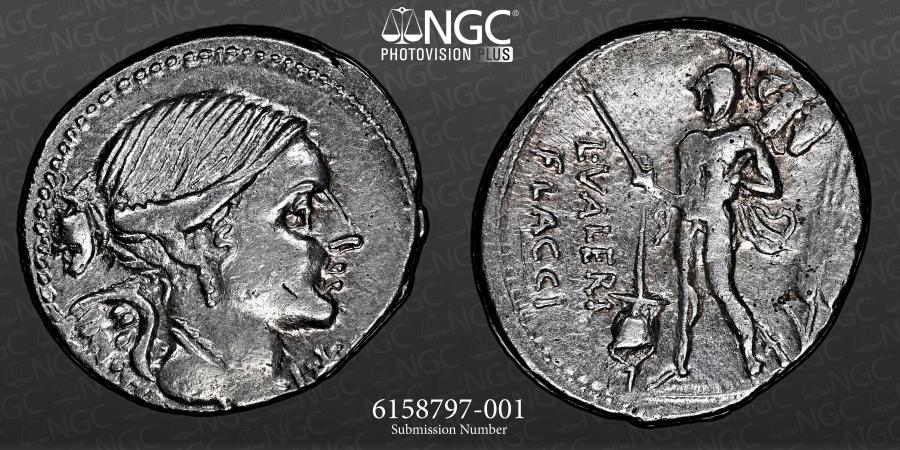 ROMAN REPUBLIC - L. Valerius Flaccus – NGC Ch XF 3/5 3/5 - 108-107 BC ...