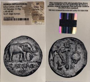 Julius Caesar - Denarius mint moving with Caesar 49-48, AR 18mm., 3.36g ...