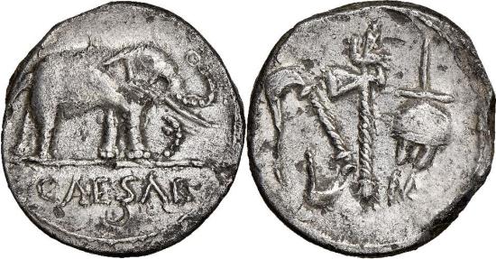 Julius Caesar - Denarius mint moving with Caesar 49-48, AR 18mm., 3.36g ...
