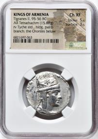 ARMENIAN KINGDOM. Tigranes II the Great NGC Ch XF 5/5 - 3/5. 95-56 BC ...
