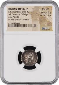 ROMAN REPUBLIC - L. Marcius Censorinus (82 BC). AR Denarius 17mm 3.91g ...