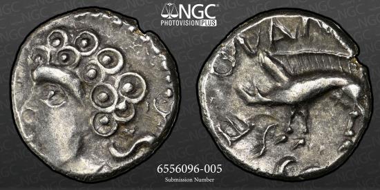 CELTIC - GAUL. Sequani. 50 BC AR Quinarius 1.92g 12mm. NGC CH XF 4/5 5/ ...