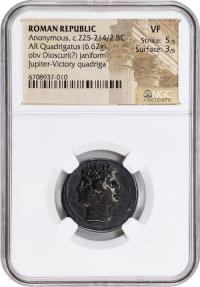 ROMAN REPUBLIC. Anonymous SCARCE “INCUSE ROMA” NGC VF 5/5 3/5. AR ...