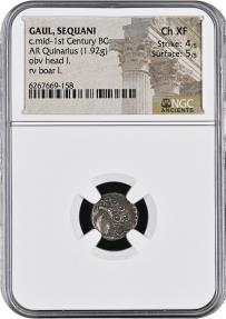 CELTIC - GAUL. Sequani. 50 BC AR Quinarius 1.92g 12mm. NGC CH XF 4/5 5/ ...