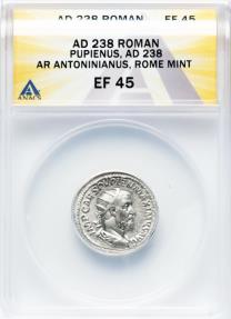 Pupienus April-July AD 238 AR Antoninianus ANACS XF 45 22mm 12h. Rome ...