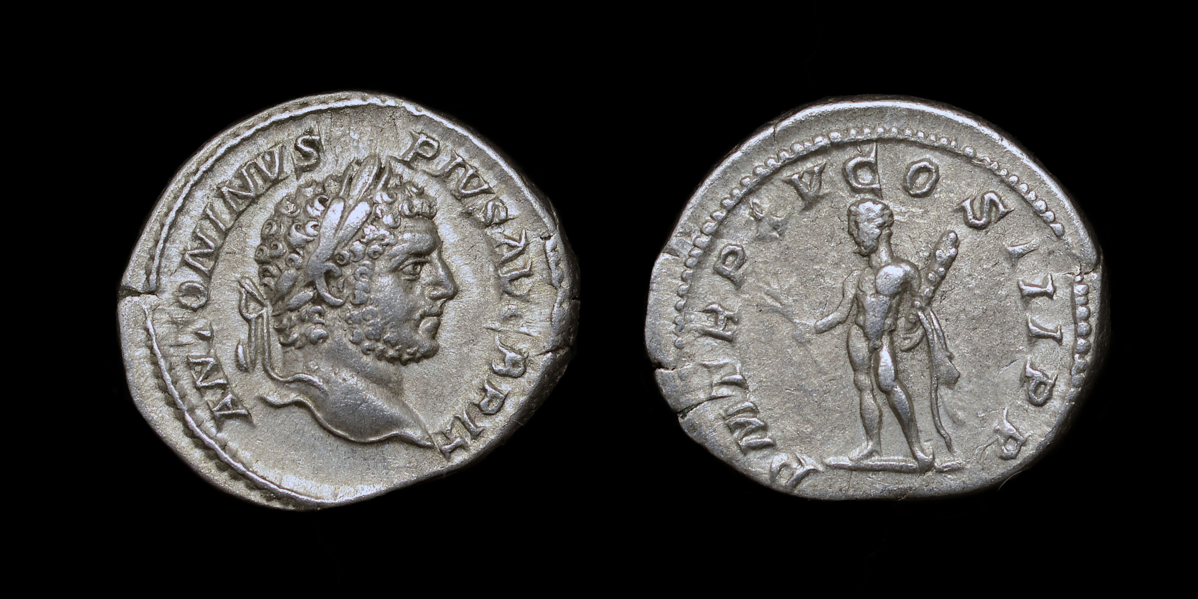 CARACALLA, SILVER DENARIUS, HERCULES REVERSE | Roman Imperial Coins
