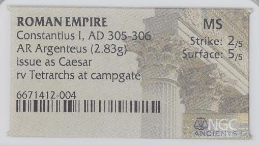 CONSTANTIUS I AS CAESAR, SILVER ARGENTEUS, ROME MINT, NGC MS | Roman ...