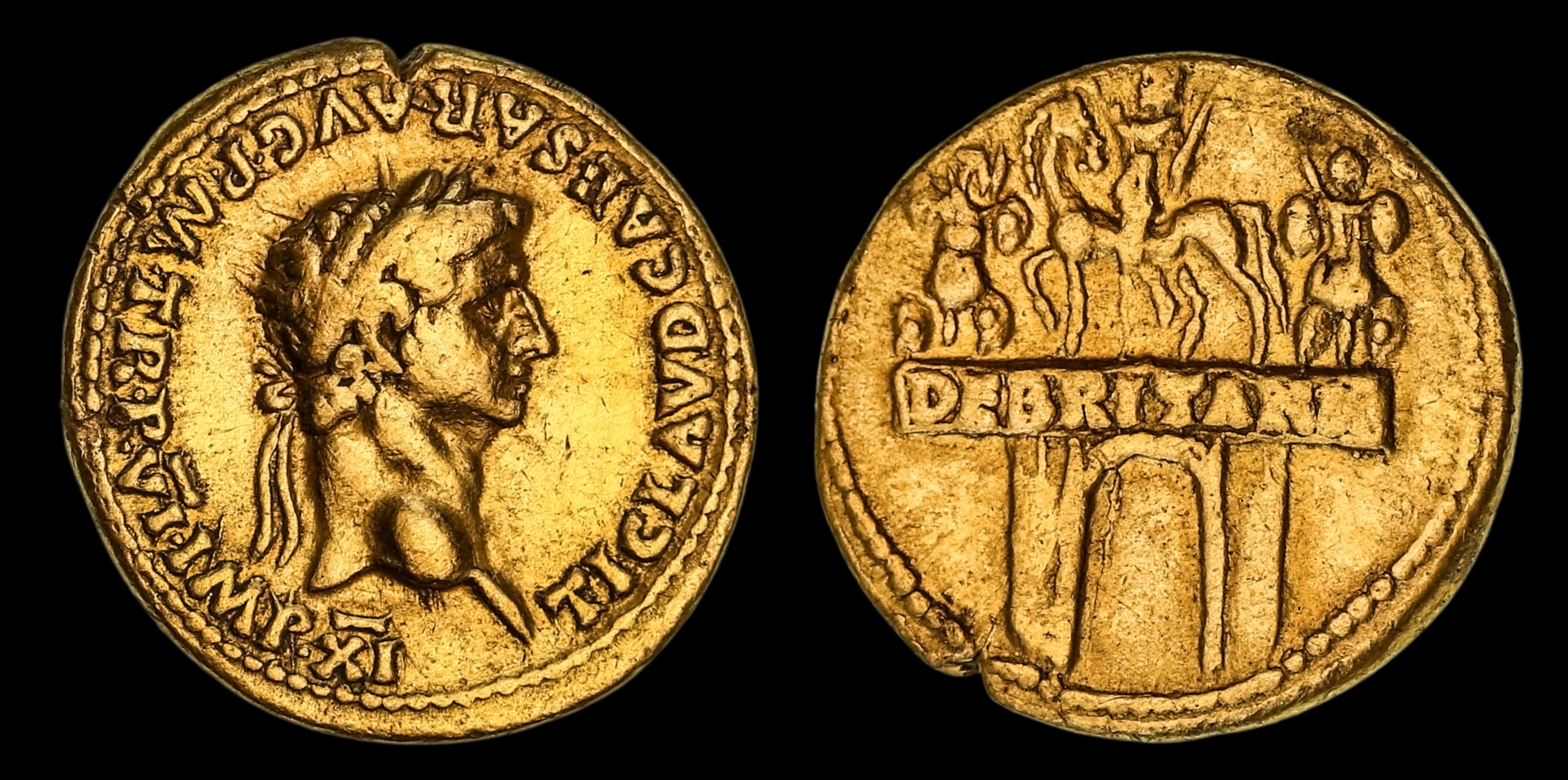CLAUDIUS GOLD AUREUS, RARE DE BRITANN REVERSE | Roman Imperial Coins