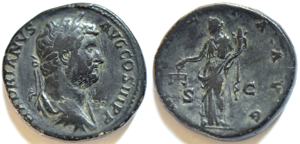 Hadrian ,Æ sestertius, MONETA AVG (28.1 gr). Rome 134-138 AD.