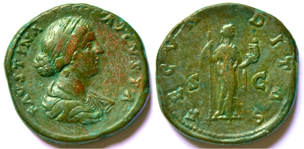 Faustina II (wife of Marcus Aurelius). Sestertius (23.6 gm). Rome.