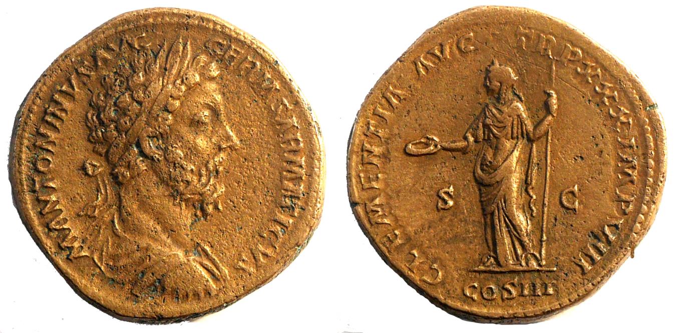 MARCUS AURELIUS (A.D. 161-180) AE Sestertius, A.D. 175/176, CLEMENTIA