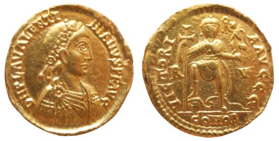 VALENTINIAN III. 425-455 AD. AV Solidus (4.46 g,). Ravenna mint. Struck ...