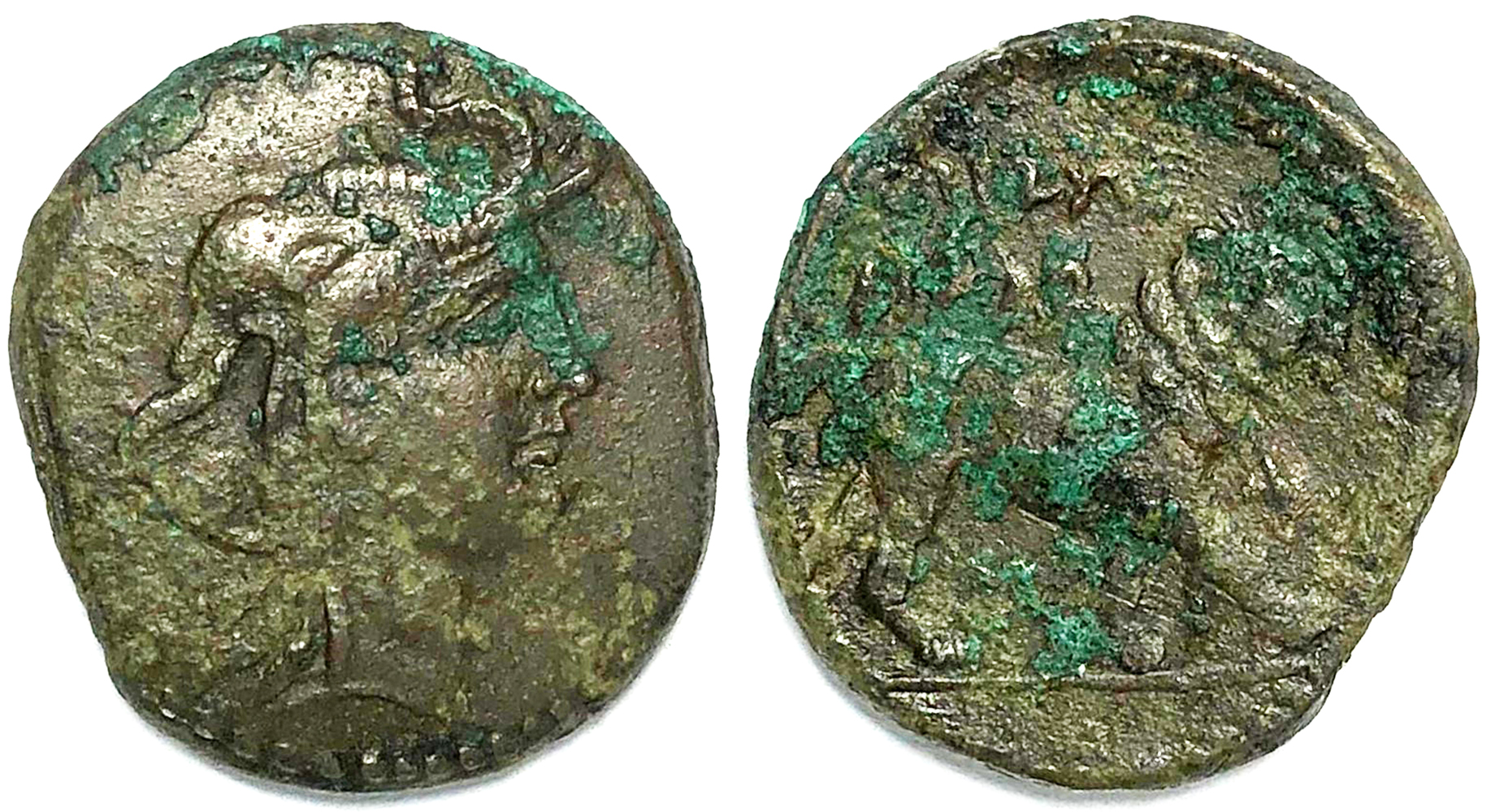 Kings of Numidia. Juba I. ca 60-46 BC. AE 23mm. Lion walking right