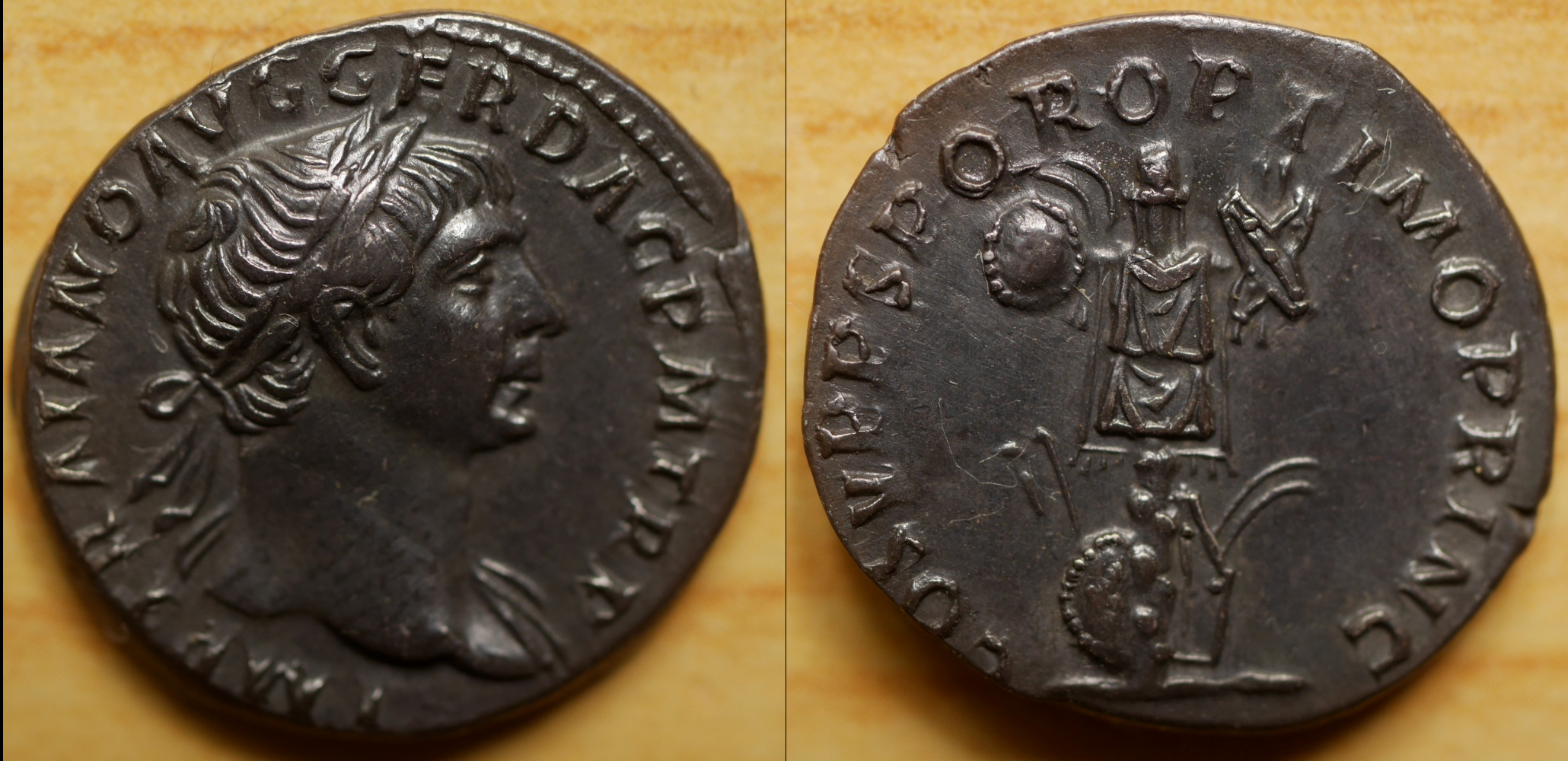 Trajan Silver Denarius Dacian Trophy of Arms, Rome mint, A.D. 107-111