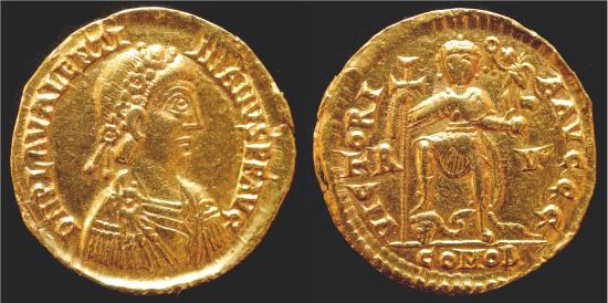 VALENTINIAN III. 425-455 AD. AV Solidus (4.46 g,). Ravenna mint. Struck ...