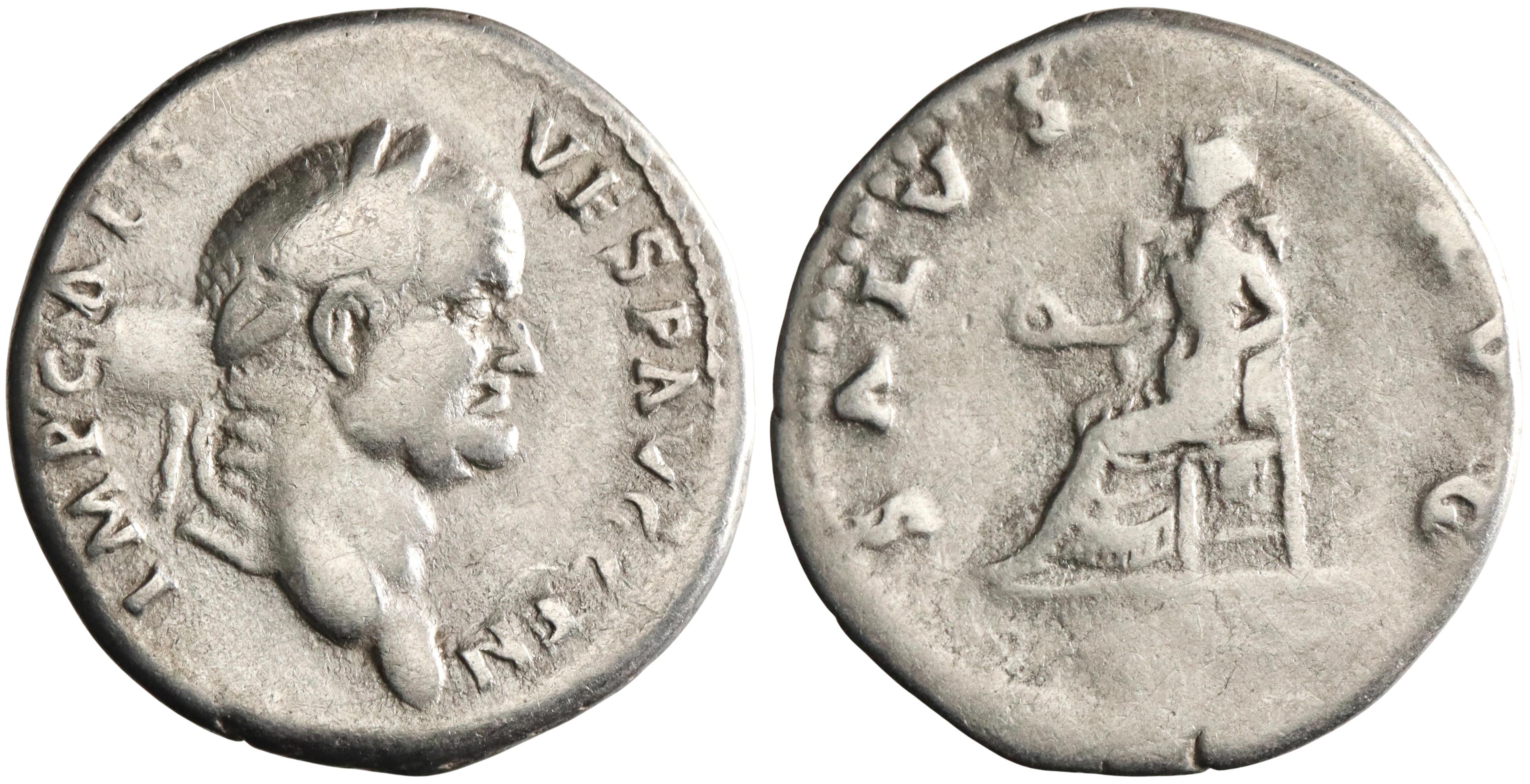 Roman: Vespasian (69-79), silver denarius (3.25g), Rome mint, 69-79 CE ...