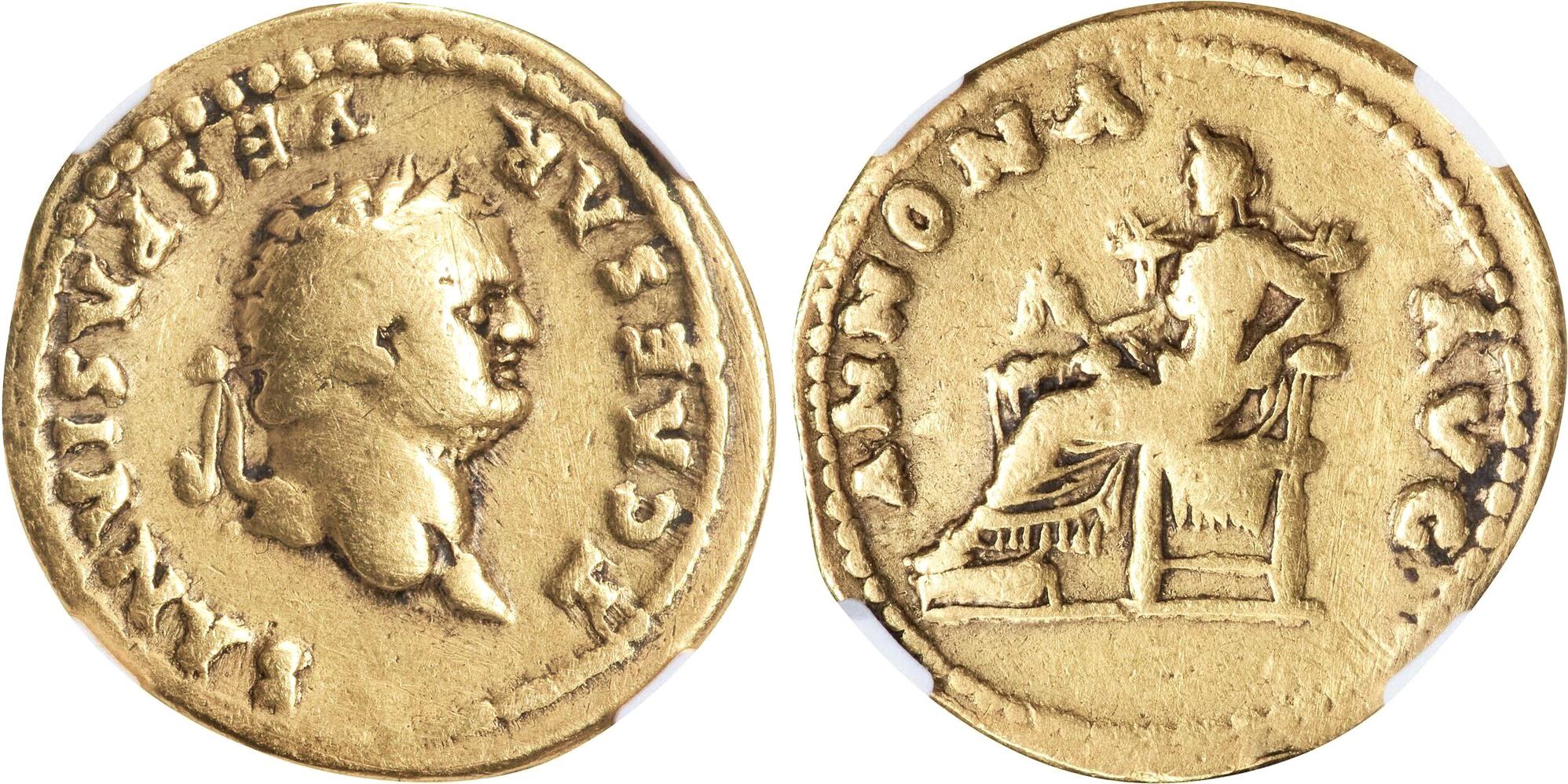 Roman Empire, Titus, as Caesar, gold aureus, Rome mint, struck under ...