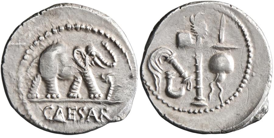 Roman Imperatorial, Julius Caesar, silver denarius, military mint ...