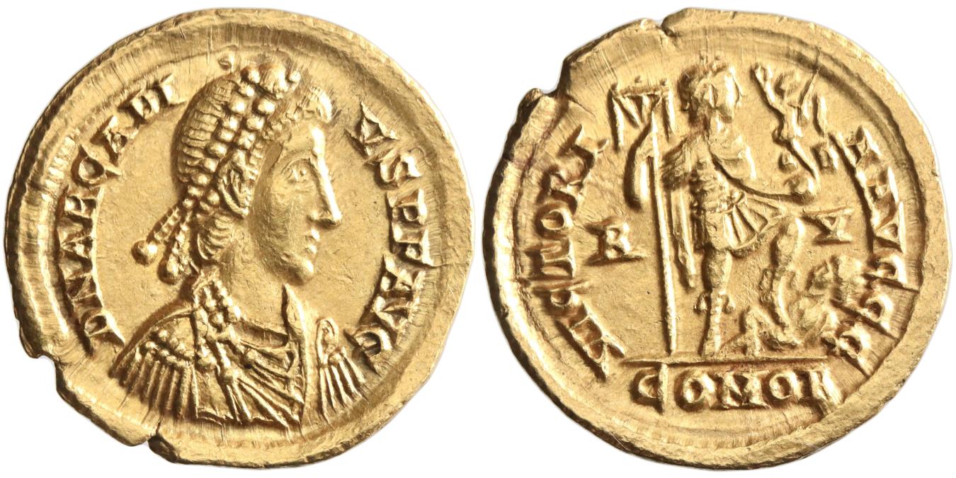 Roman Empire, Arcadius, gold solidus, Ravenna mint, 402-408 CE, bust of ...