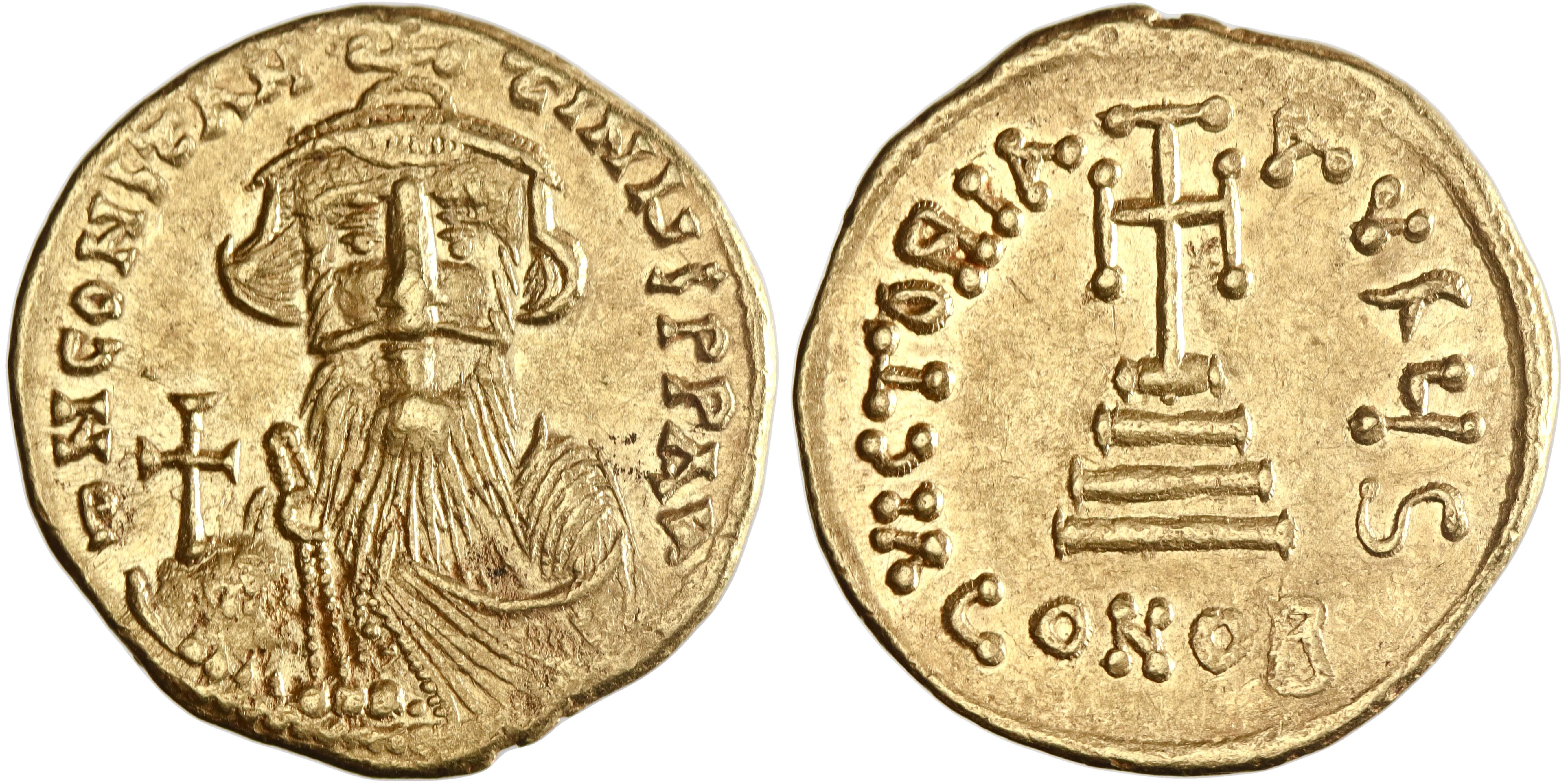 Byzantine, Constans II, gold solidus, Constantinople, 6th officina, 651 ...