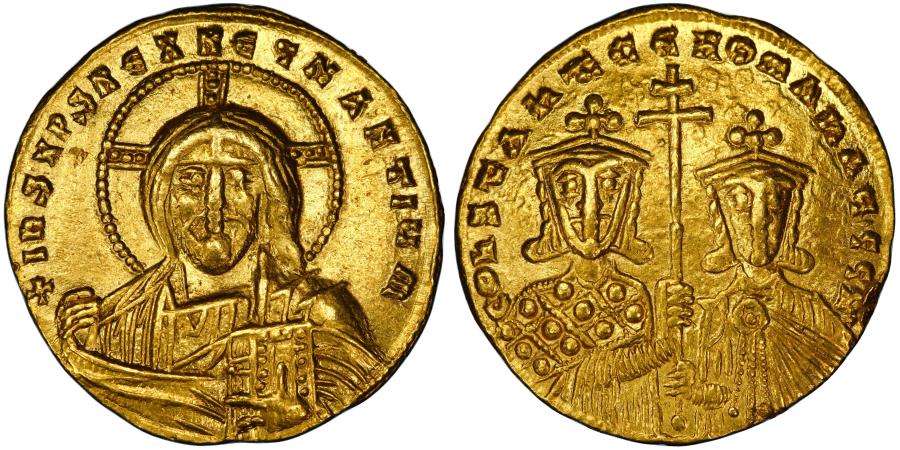 Byzantine, Constantine VII, gold solidus, Constantinople, 913-959 CE, Christ nimbate