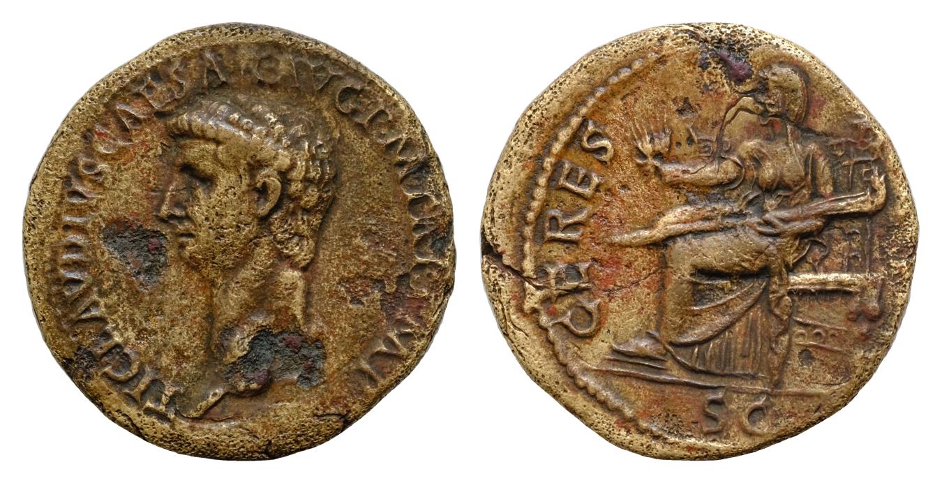 Claudius (41-54). Æ Dupondius 28mm, 12g Rome, 42-3. Bare head l. R ...