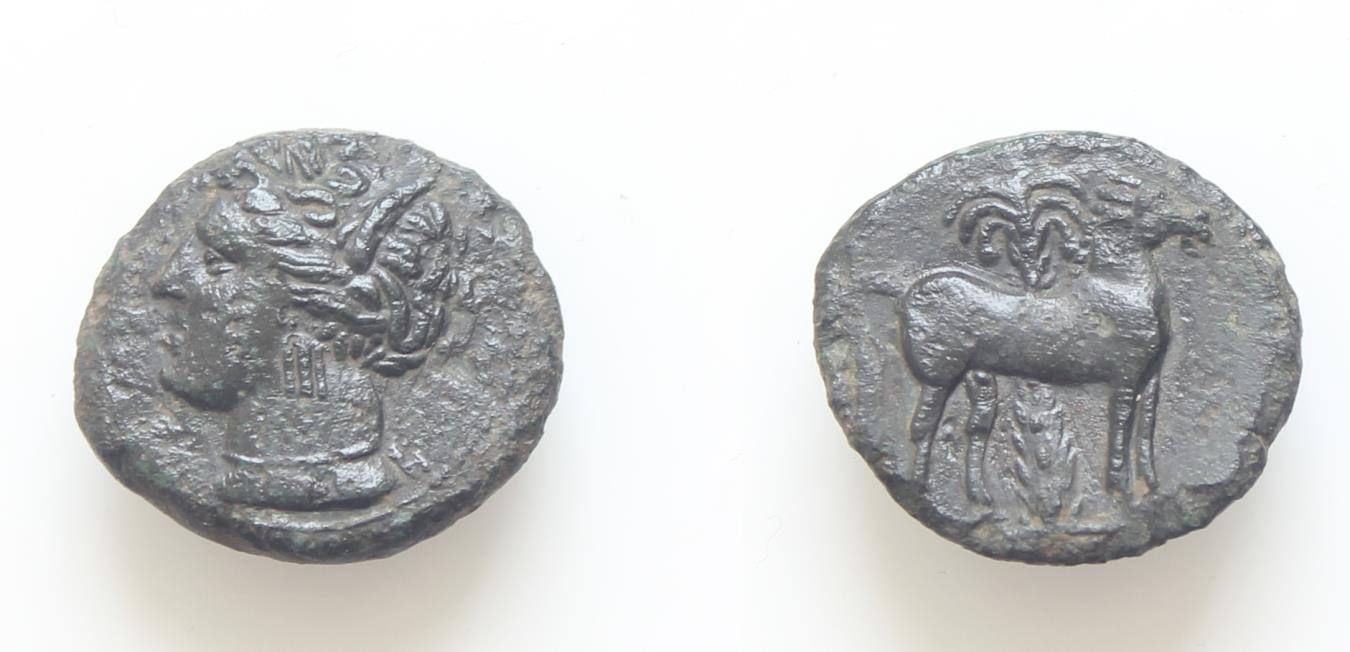 CARTHAGE. Circa 400-350 BC. AE Bronze, 16 mm, 2,7g, Head of Tanit to ...