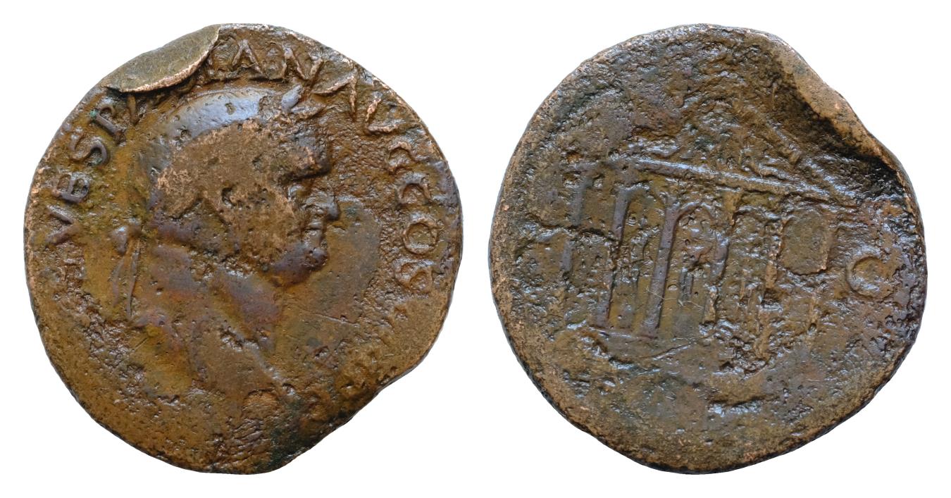 Extremely Rare ! Vespasian. AD 69-79 Æ As 27mm 8,6g Lugdunum Temple of ...