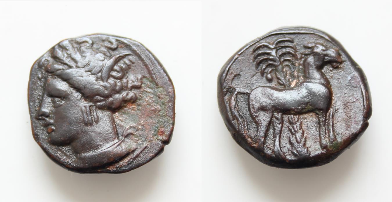 CARTHAGE. Circa 400-350 BC. AE Bronze, 15mm, 2,4g, Head of Tanit to ...