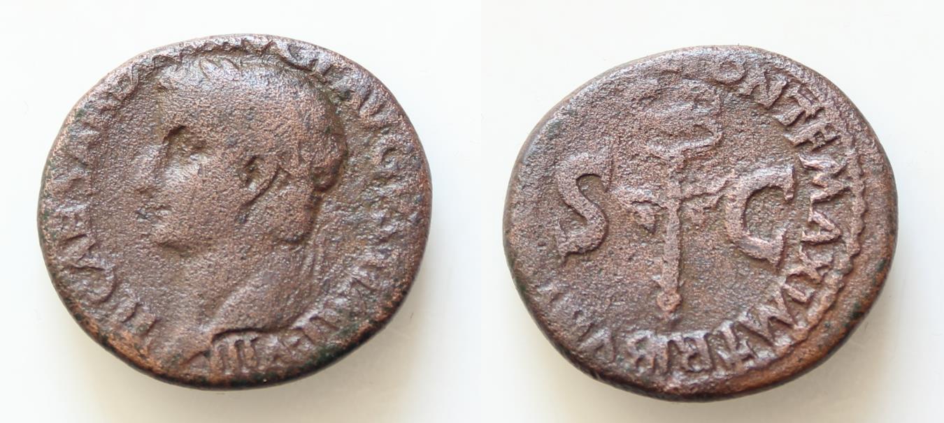 Tiberius augustus, 14 – 37 As, 34-35 AD, Æ 26mm 10.3g. TI CAESAR DIVI ...