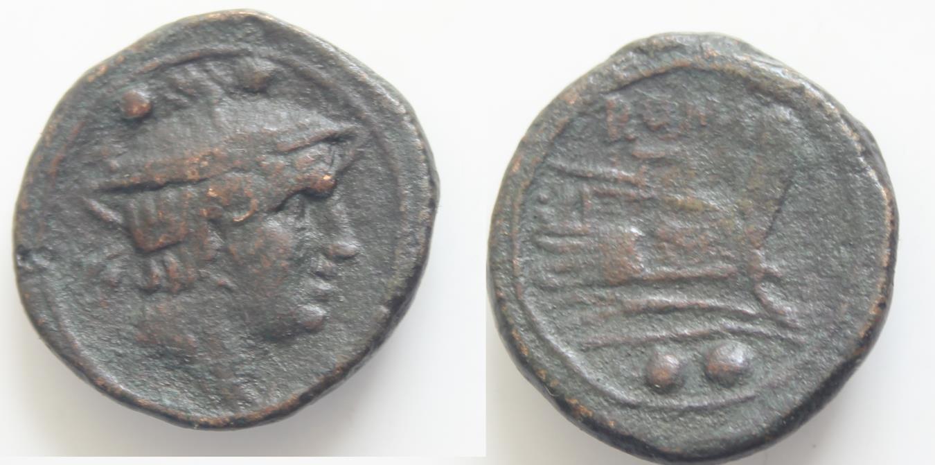 Sextans after 211, Æ20mm 6.46g. Head of Mercury r.; above, two pellets ...