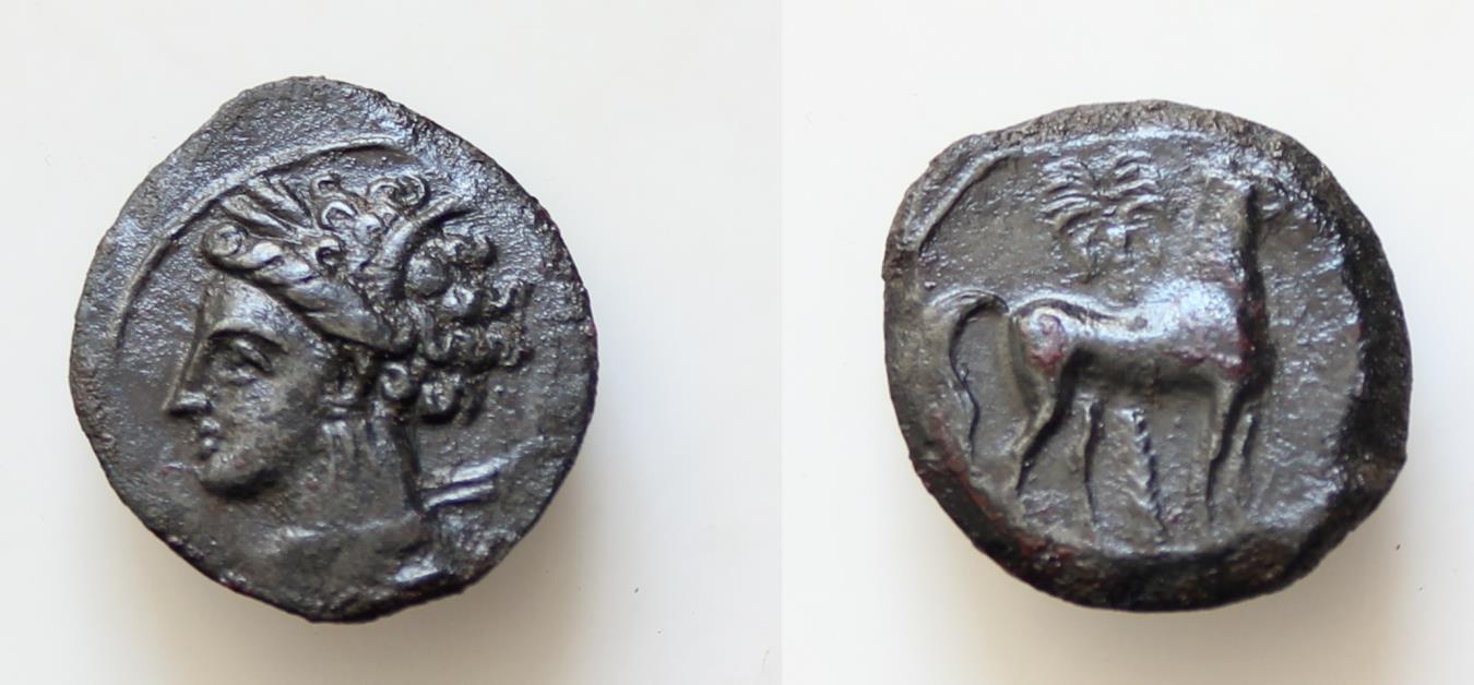 CARTHAGE. Circa 400-350 BC. AE Bronze, 17mm, 2,4g, Head of Tanit to ...