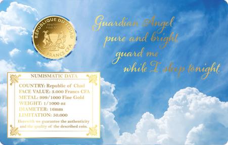GUARDIAN ANGEL 1/1000 Oz Gold Coin 3000 Francs Chad 2023 | Mints