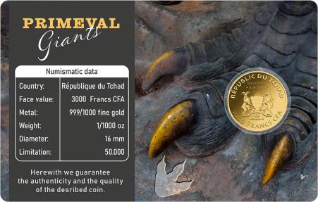 TYRANNOSAURUS REX 1/1000 Oz Gold Coin 3000 Francs Chad 2023 | Mints