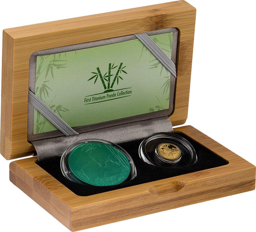 GIANT PANDA Set 2 Titanium and Gold Coins 1$ Barbados 2020 | Mints