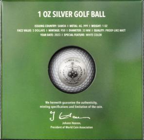 GOLF BALL Spherical 1 Oz Silver Coin 5$ Samoa 2023 | Mints