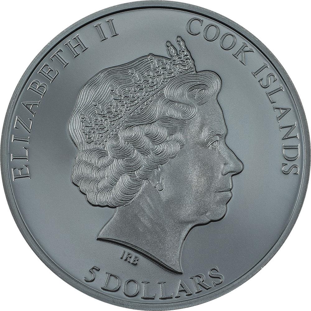 IN MEMORIAM QUEEN ELIZABETH II Black Proof 1 Oz Silver Coin 5$ Cook ...