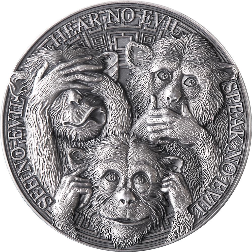 THREE WISE MONKEYS 1 Oz Silver Coin 5 Cedis Ghana 2022 | Mints