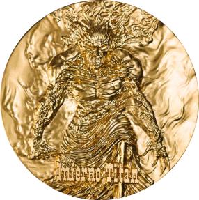 UNLEASH THE FIERY POWER OF INFERNO TITAN Gilded 2 Oz Silver Coin 2000 Francs Cameroon 2024