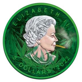 CANNABIS Maple Leaf Cyber Color 1 Oz Silver Coin 5$ Canada 2022