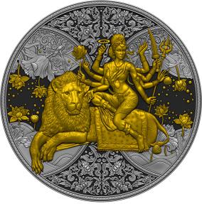DURGA Hindu Religion Dark Gilded 1 Oz Silver Coin 2000 Francs Cameroon 2023